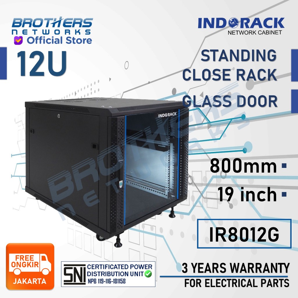 Jual CLOSE RACK INDORACK IR8012G - RAK SERVER 12U 800MM 19 INCH GLASS ...