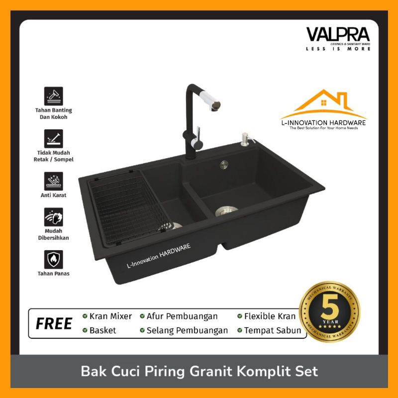 Jual Kitchen Sink Granite Wastafel Bak Cuci Piring VALPRA 2 Lubang ...