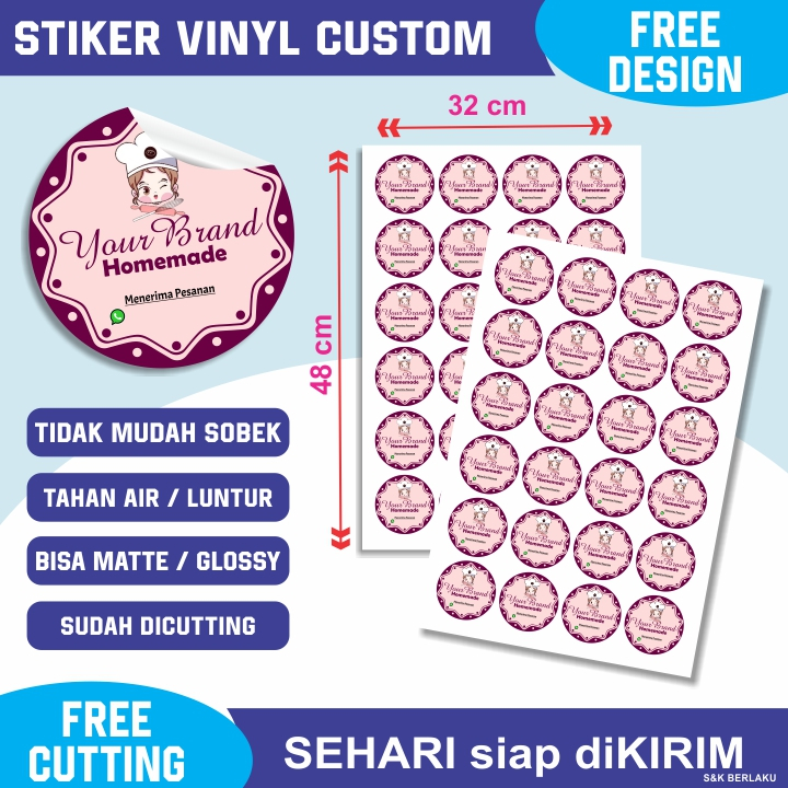 Jual Stiker Vinyl Waterproof Custom Label Kemasan nama toko olshop ...