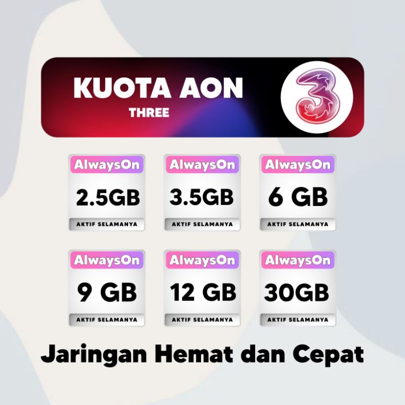 Jual PAKET DATA THREE AON (AlwaysOn) | Shopee Indonesia