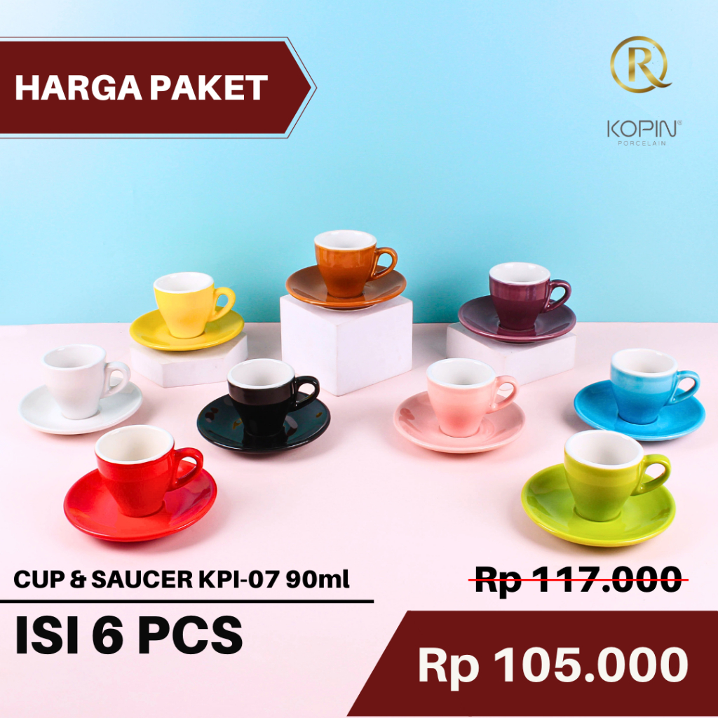 Jual 6 Sets Cup & Saucer KPI-07 Coffee Tea 2 Warna Porcelain 90ml Kopin | Shopee Indonesia
