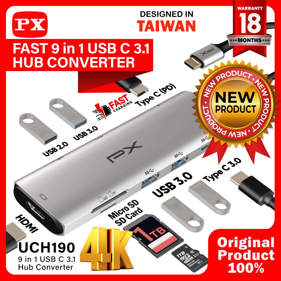 Jual USB Hub Converter Type C 3.1 Macbook Laptop HDMI 9 in 1 PX UCH190 ...