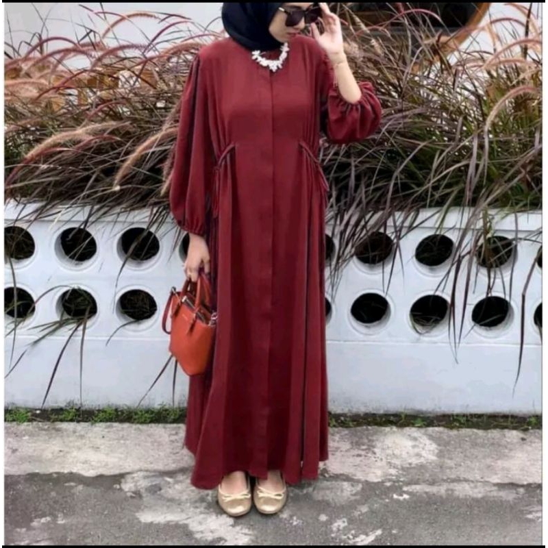 Jual Hazell gamis linen premium tali pinggang | Shopee Indonesia