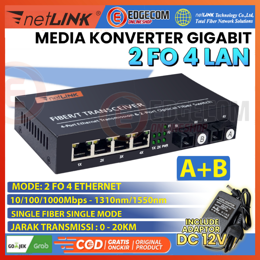 Jual Media Konverter Gigabit 2 FO 4 LAN 10/100/1000M Fiber Optic FO SC Converter RJ45 Switch ...
