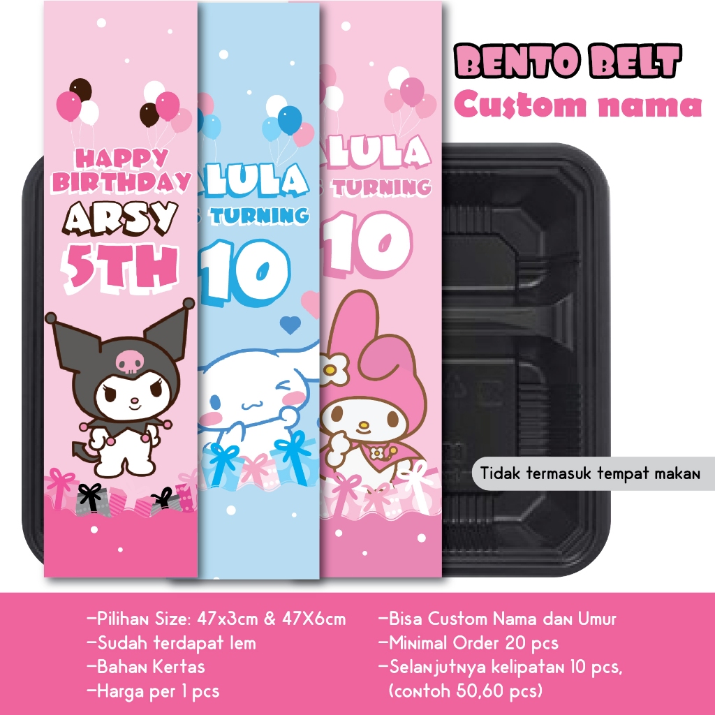 Jual BENTO BELT KUROMI CINAMOROLL MY MELODY PAPER BELT CUSTOM NAMA ...