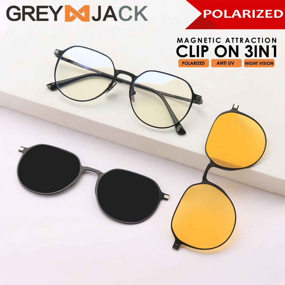 Jual Grey Jack Kacamata Clip On 3in1 Lens Polarized Night Drive Model Oval Bahan Metal Ringan ...