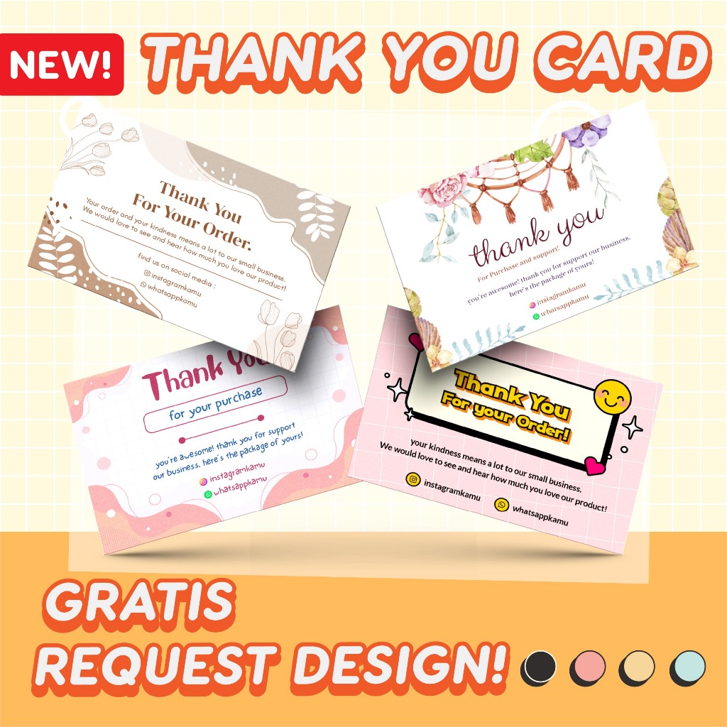 Jual Kartu Ucapan Custom Terima Kasih 1 Sisi - Cetak Thank You Card | Thanks Card | Greeting ...