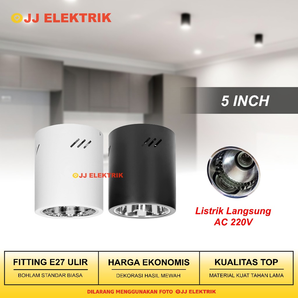 Jual Fitting Lampu Plafon Tempel E27 5 Inch - Downlight Outbow Hitam ...