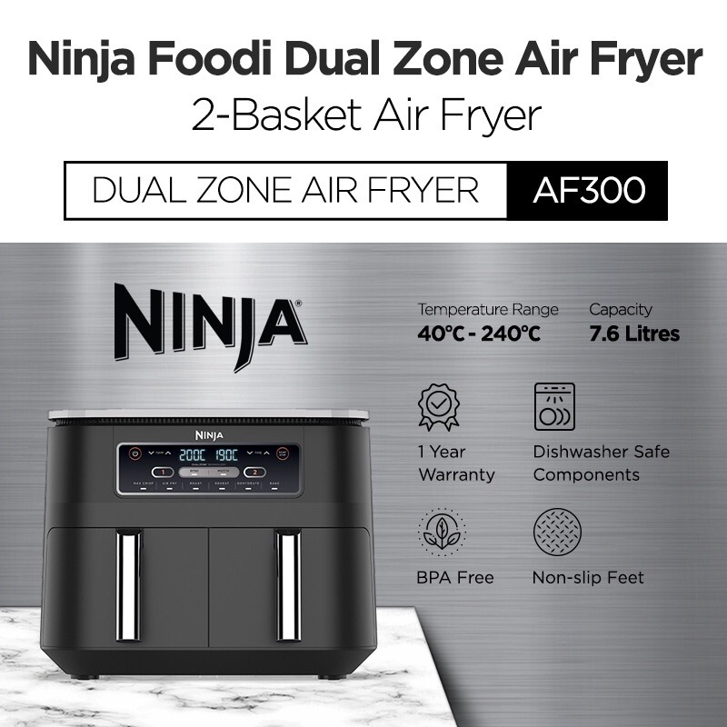 Jual Ninja Foodi Dual Zone Airfryer AF300 air fryer kapasitas total 7.6L | Shopee Indonesia
