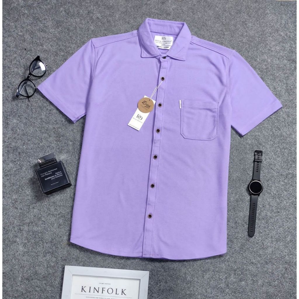 Jual DO Kemeja Pria Basic Polos PiquePendek Lilac | Shopee Indonesia
