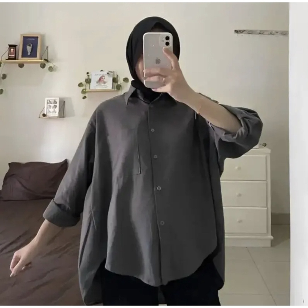 Jual carren linen shirt/kemeja wanita over size//Rika top blouse linen ...