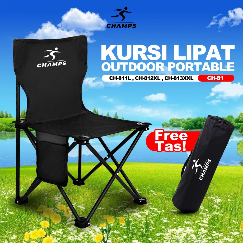 Jual CHAMPS Kursi Lipat Outdoor Portable Bangku Camping Folding Chair Gunung Kemah Ringan Kursi ...