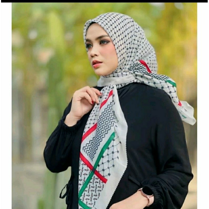 Jual Hijab Segi Empat Motif Palestina / Jilbab Palestina Lasercut ...