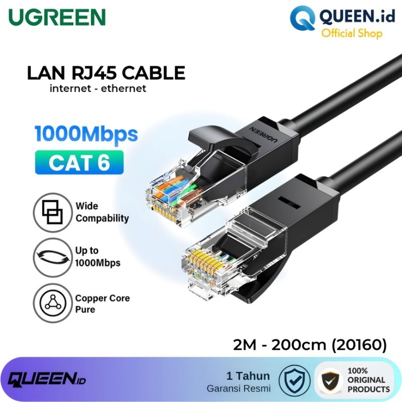 Jual UGREEN KABEL ethernet - internet RJ45 LAN CAT6 2M 200cm - 20160 ...