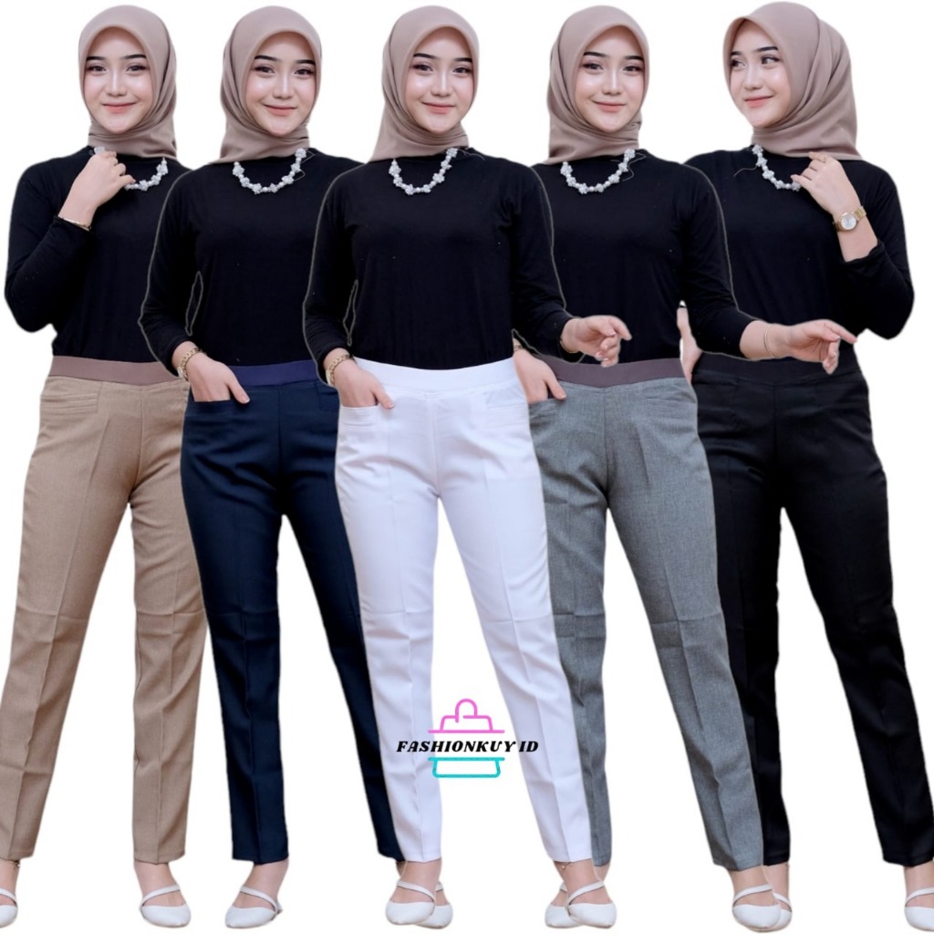 Jual Celana Kerja Kantor Wanita Pinggang Karet STANDAR Dan JUMBO | Shopee Indonesia