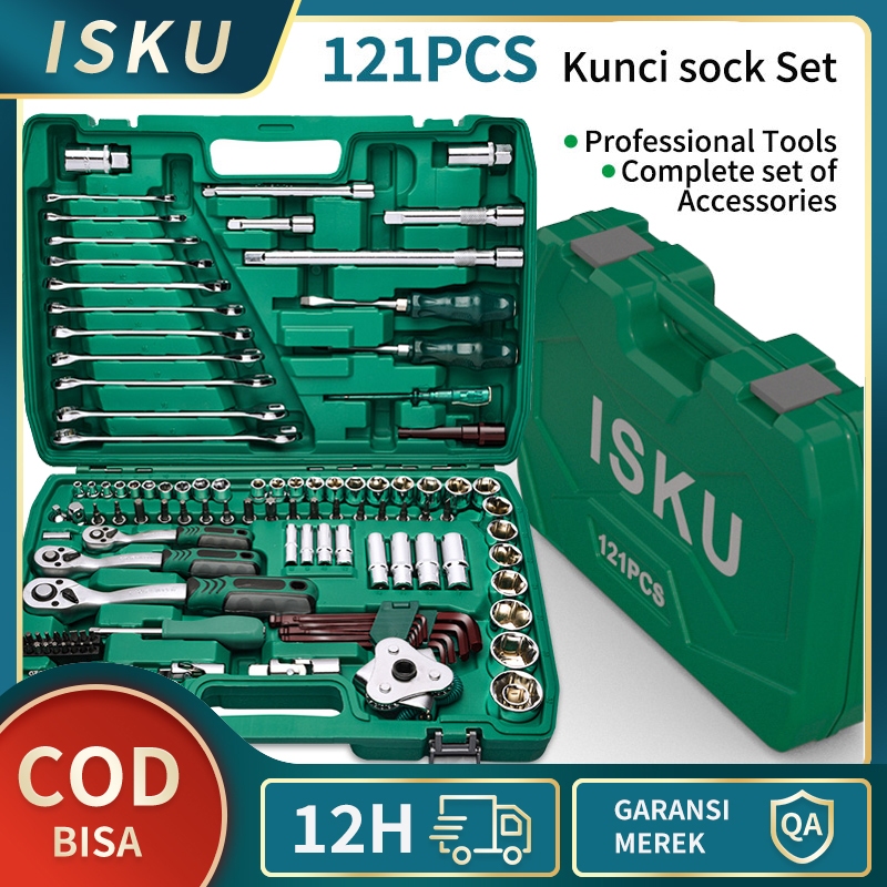 Jual Isku Kunci Shock Set Lengkap 121pcs 72Gigi Kunci Ratchet 1/2 1/4 3/8 Kunci Pas Ratchet ...
