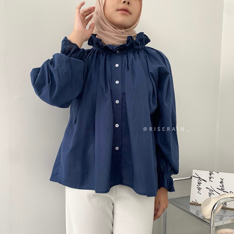 Jual Day oversize puffy blouse - kemeja wanita lengan balon blus ruffle ...