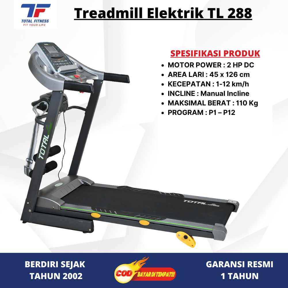 Jual Alat Fitness, Treadmill Elektrik 3 Fungsi TL-288, Treadmill Murah ...