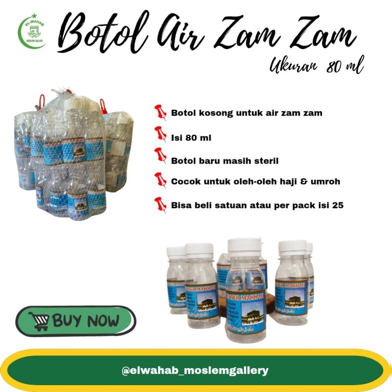 Jual Botol Zam Zam 80ml isi 25 pcs||Botol Kosong Air Zam Zam 80 ml ...