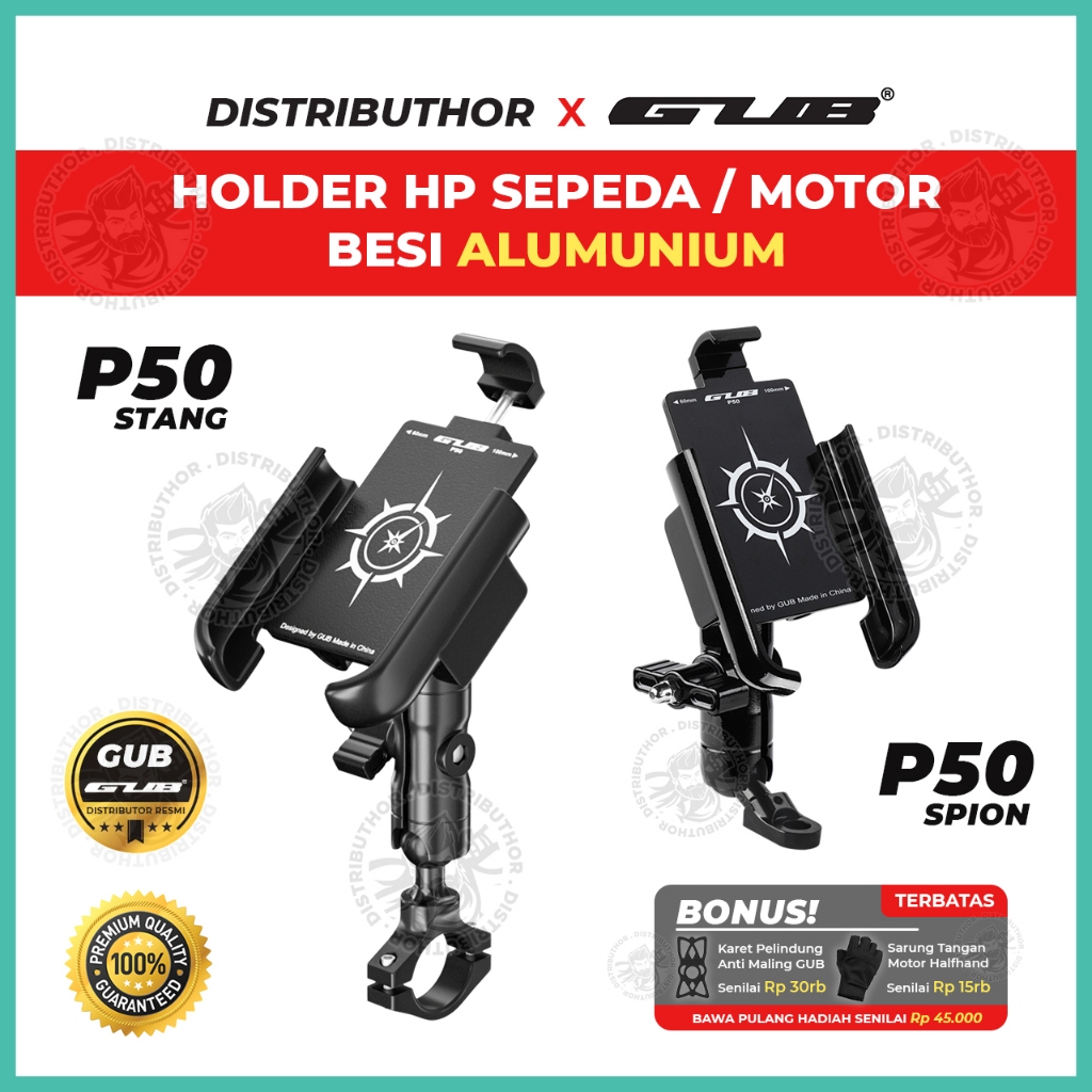 Jual GUB P50 Holder Hp Motor Full Besi Alumunium Stang Spion Sepeda ...