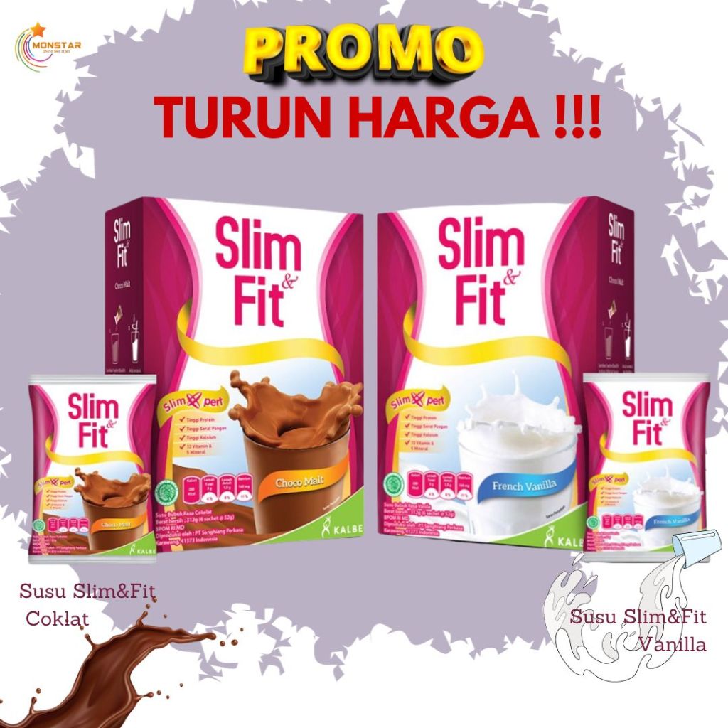 Jual MONSTAR - Susu Slim & Fit Milk 6x52gr Vanila atau Coklat/ Slim Fit ...