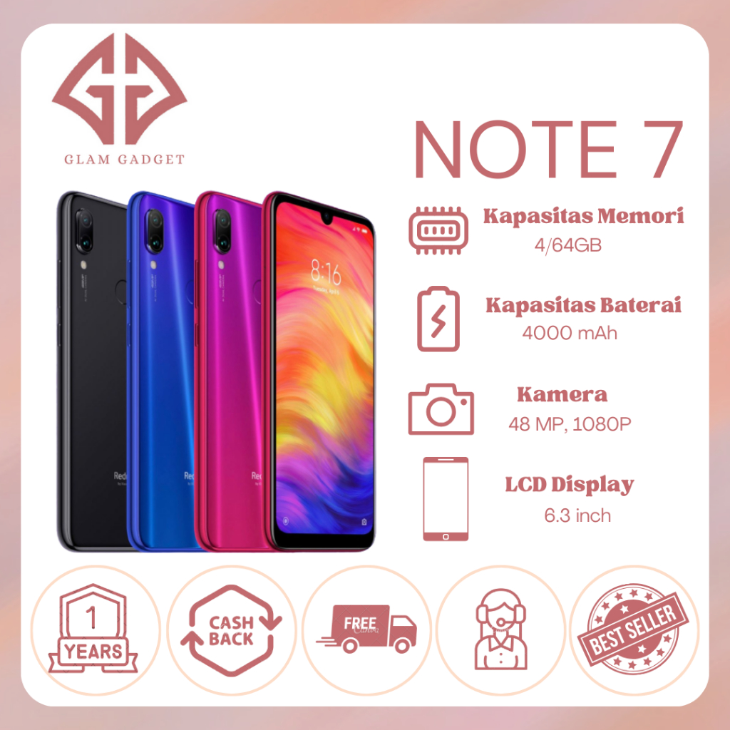 Jual Handphone Smartphone Hp Note 7 4/64 GB Smartphone New Series Garansi 1 TAHUN | Shopee Indonesia