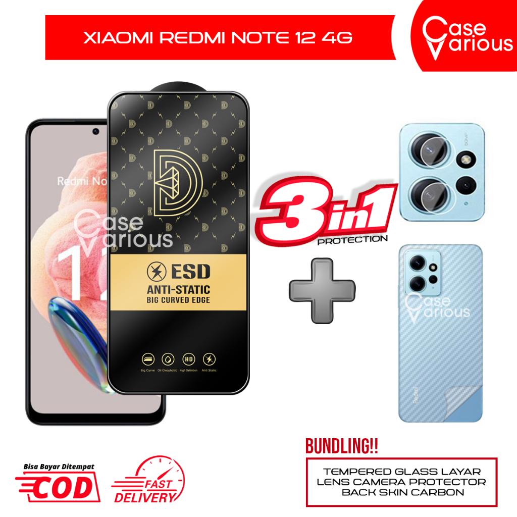 Jual Paket 3in1 Tempered Glass Xiaomi Redmi Note 12 4G Anti Static Free ...