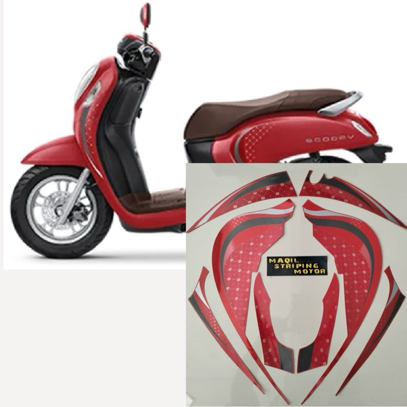 Jual striping original Honda scoopy merah dan abu-hijau tahun 2024 ...