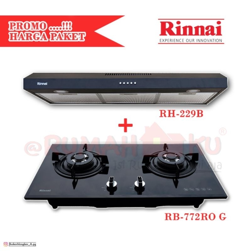 Jual PAKET PROMO RINNAI KOMPOR RB-772RO (G) + COOKER HOOD RH-229B | Shopee Indonesia
