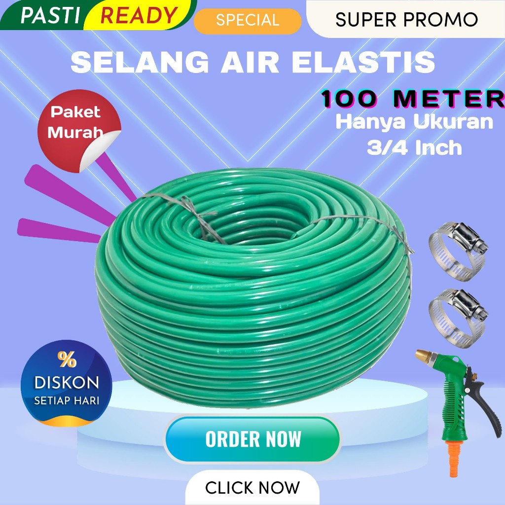Jual Selang Air 3/4 Inch Elastis Hijau / Selang Air 100 Meter 1 Roll / Selang Air Taman Selang ...