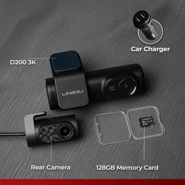 Jual LINGDU DASHCAM D200 - 3K (Front 2K+ Rear 1K)-NIGHT VISION-BUILT IN ...