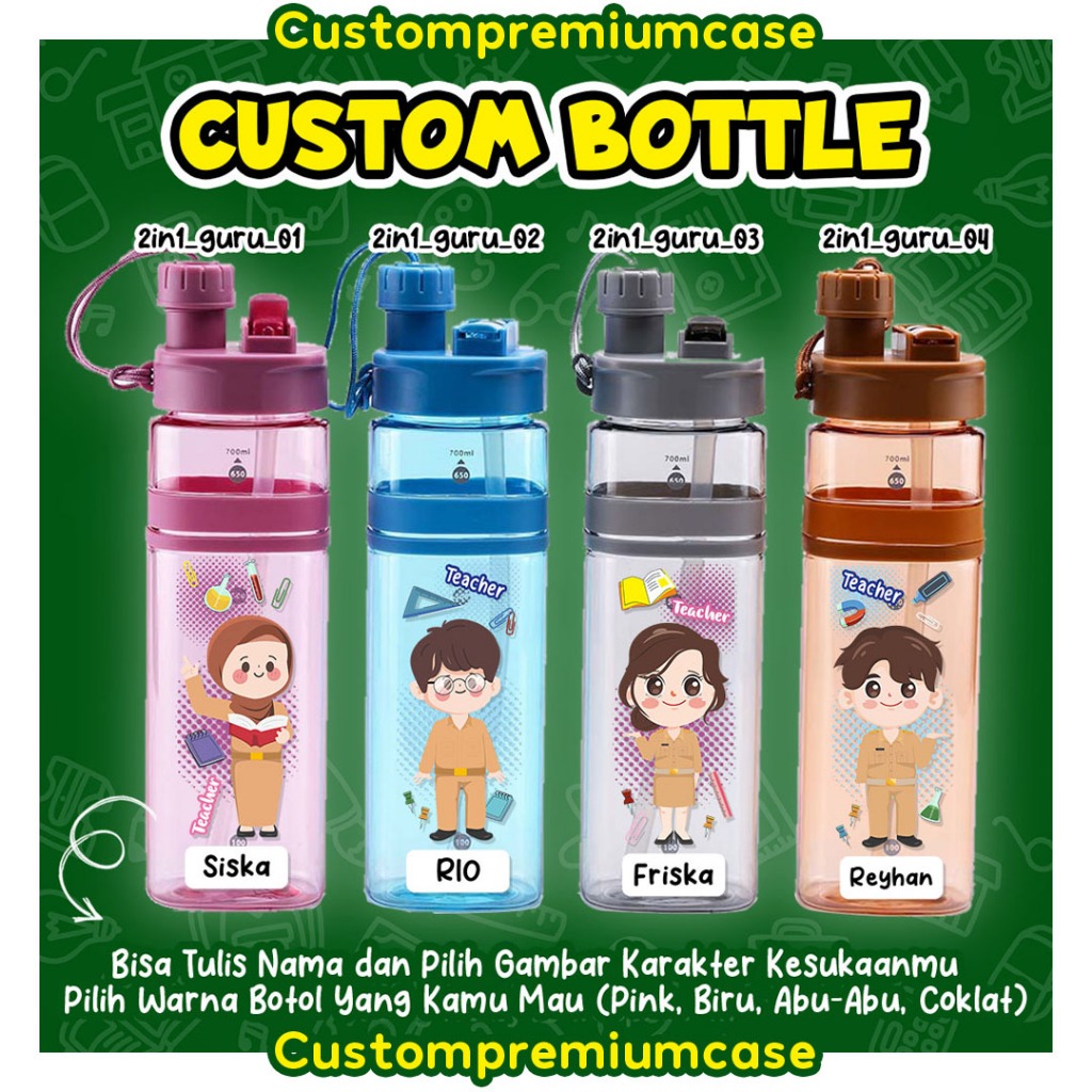 Jual BOTOL MINUM CUSTOM - Botol 2 In 1 - Teguk & Sedot - DESAIN KARTUN PROFESI GURU KAPASITAS ...