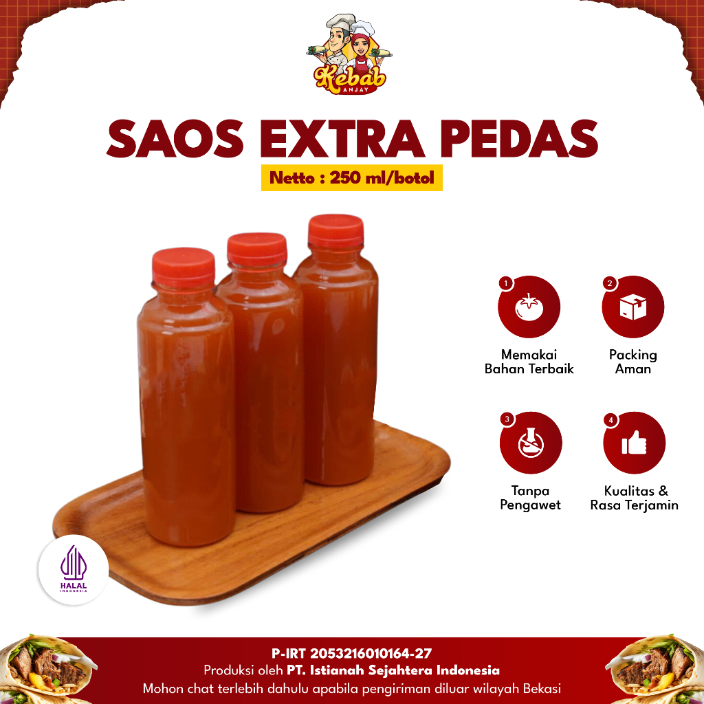 Jual Saos Sambal Extra Pedas 250ml Saus untuk cocol kebab Saus Sambal ...