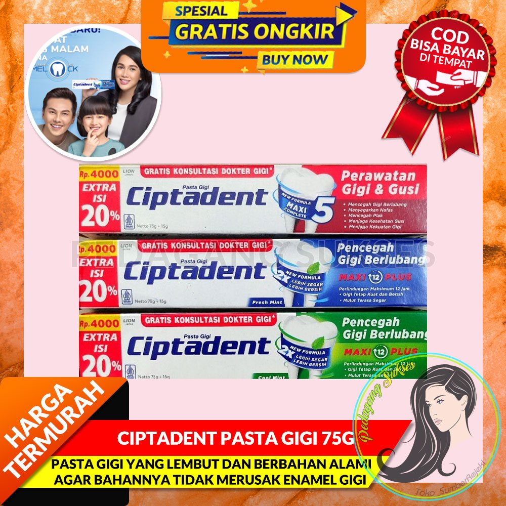 Jual CIPTADENT PASTA GIGI 75g Extra Isi 20% Pasta Gigi Odol | Shopee ...