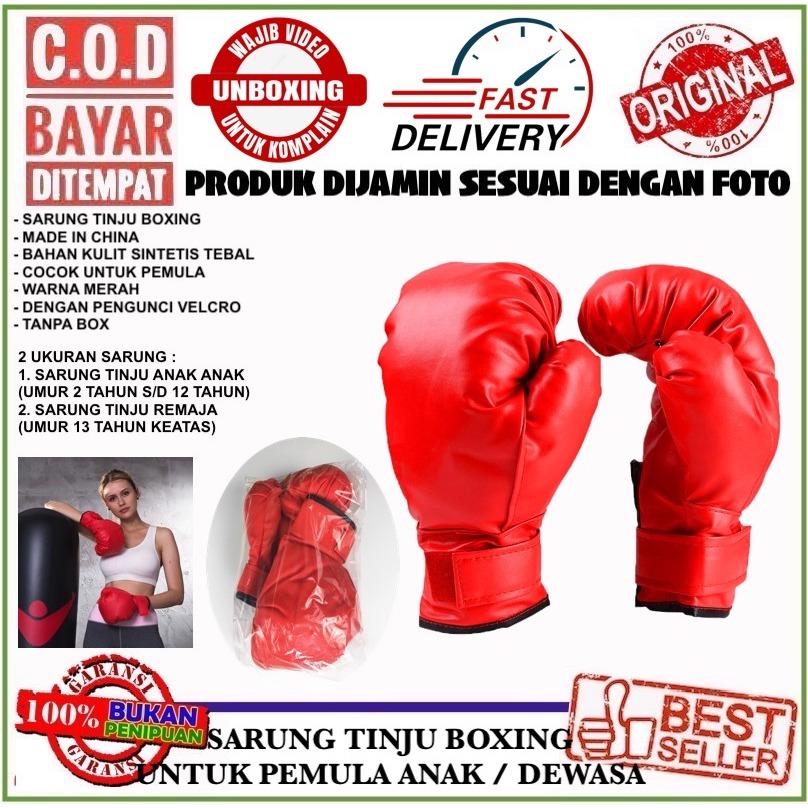 Jual SARUNG BOXING TINJU PEMULA TEBAL MERAH HITAM BIRU LATIHAN TUMBUK ...