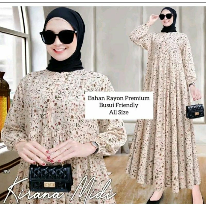 Jual midi dress wanita motif terbaru / busui adem gamis kolinda wiola kalana midi | Shopee Indonesia
