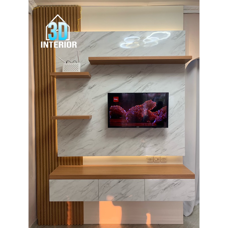 Jual BACKDROP TV / RAK TV MINIMALIS HPL GRANIT DAN COKLAT SERAT ...