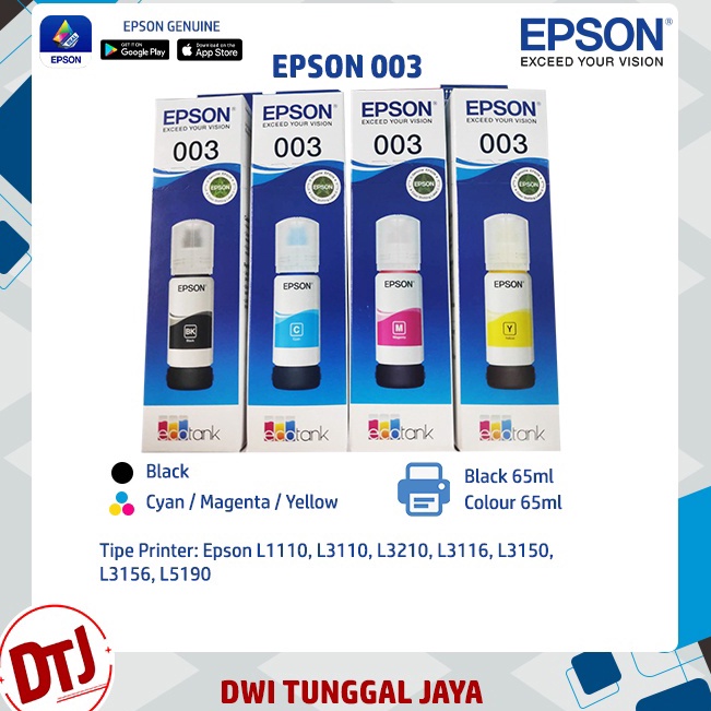 Jual Ready Stok Tinta Epson 003 Black / Cyan / Magenta / Yellow ...