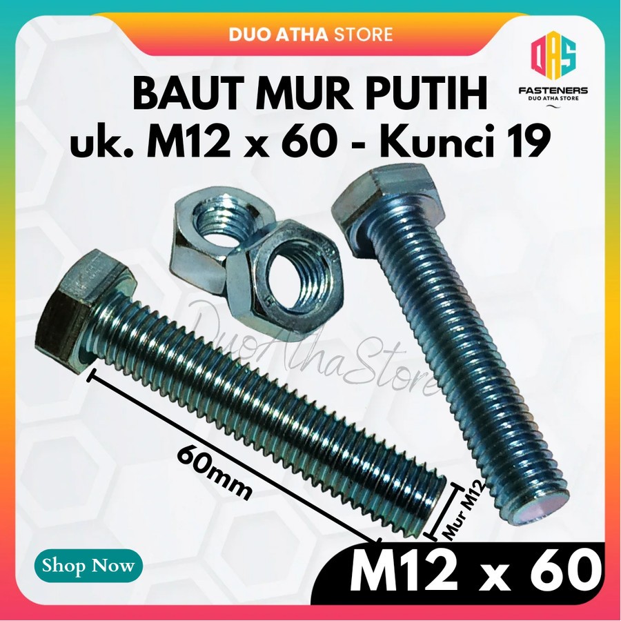 Jual BMP M12x60 Baut Mur Putih M12 x 60 Galvanis | Shopee Indonesia