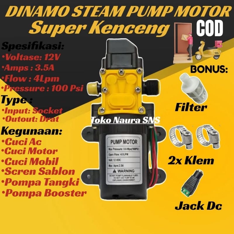 Jual Pompa Dc 12v 100 psi 4Lpm / Dinamo Pompa Steam Motor / Mobil / Ac ...