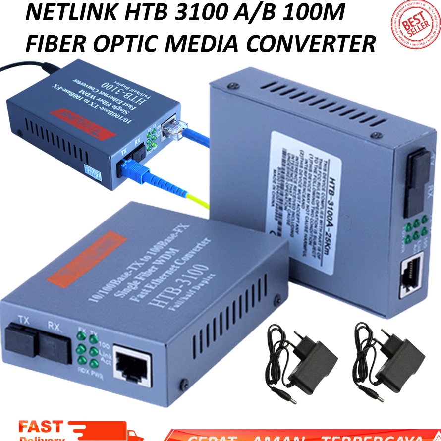 Jual Harga Promo NETLINK HTB 3100 Fiber Optical Media Converter RJ45 20KM 10/100M media ...