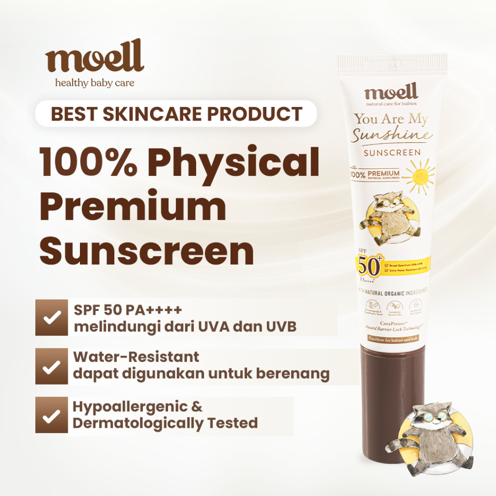 Jual Moell Physical Sunscreen Anak & Bayi SPF 50+ (PA++++) 30 ml - Extra Water Resistant – Broad ...