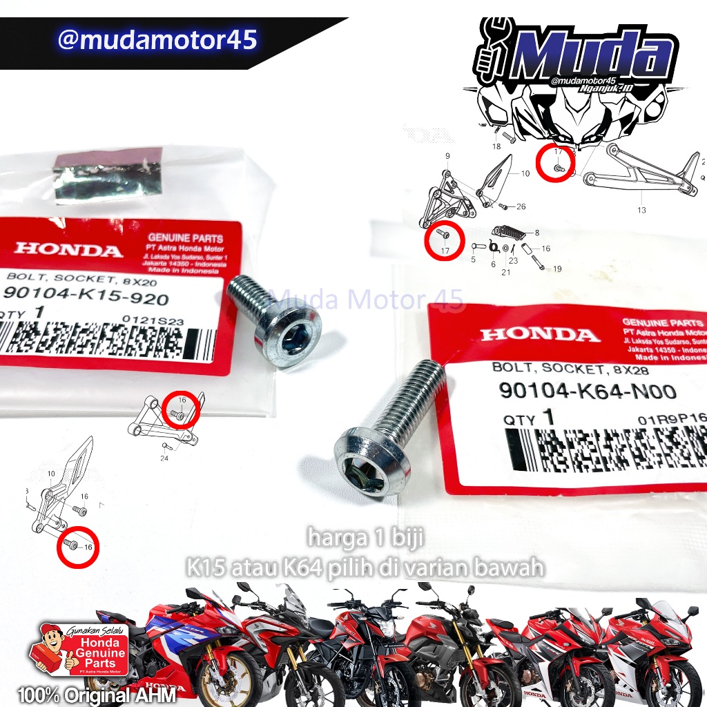 Jual BAUT FOOTSTEP CBR150R CBR250RR CB150R 90104-K15-920 90104-K64-N00 ...