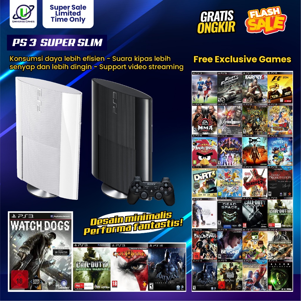 Jual PS3 Super Slim Second Bundle Stick Hdd 1Tb / 500Gb / 320Gb / 250Gb ...