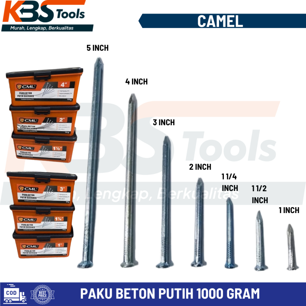 Jual Paku Beton Tembok Camel Galvanis Putih 1 / 2 / 3 / 4 / 5 Inch Box ...