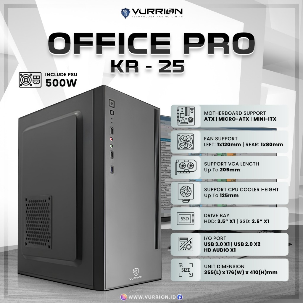 Jual Casing Vurrion Office PRO KR-25 + PSU 500 WATT - Support ATX,M-ATX ...