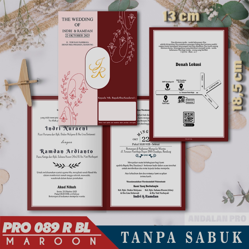 Jual Pro 089 R BL MAROON- Cetak Undangan Pernikahan, Khitanan, Ngunduh ...