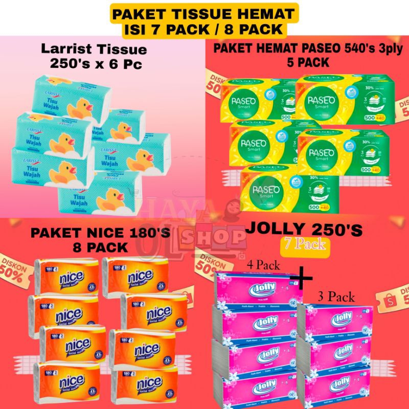 Jual [PAKET HEMAT TISSUE 5-8 PACK] JOLLY, NICE, PASEO, LARRIST 180's ...
