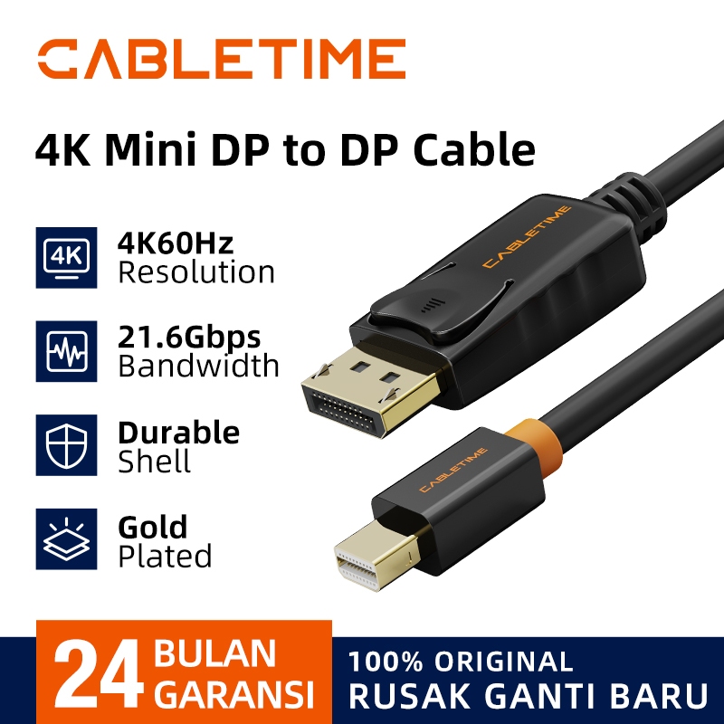 Jual CABLETIME Kabel Mini DP to Displayport 4K Mini DisplayPort to DP ...