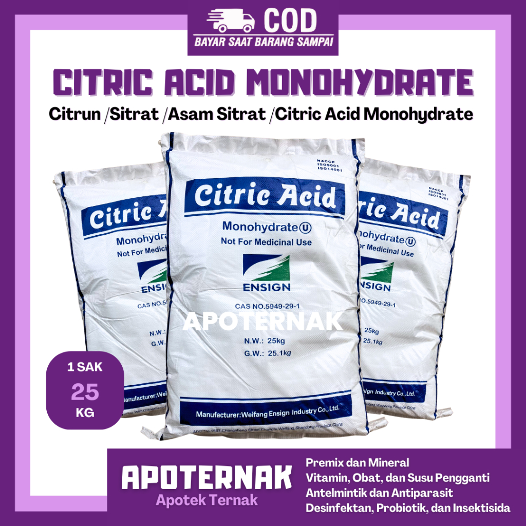 Jual CITRIC ACID FOOD GRADE 1 SAK 25 KG - Sitrun - Citrun - Sitrat ...